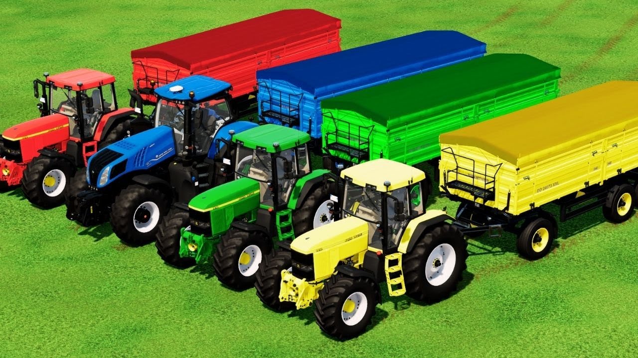 TRANSPORT OF COLORS ! TRACTORS & TRAILERS with NEW COLORFUL PARKOUR ...