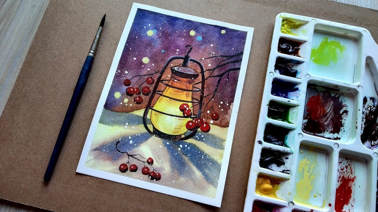 Watercolor Painting of Beautiful Lantern Painting Tutorial Easy - YouTube