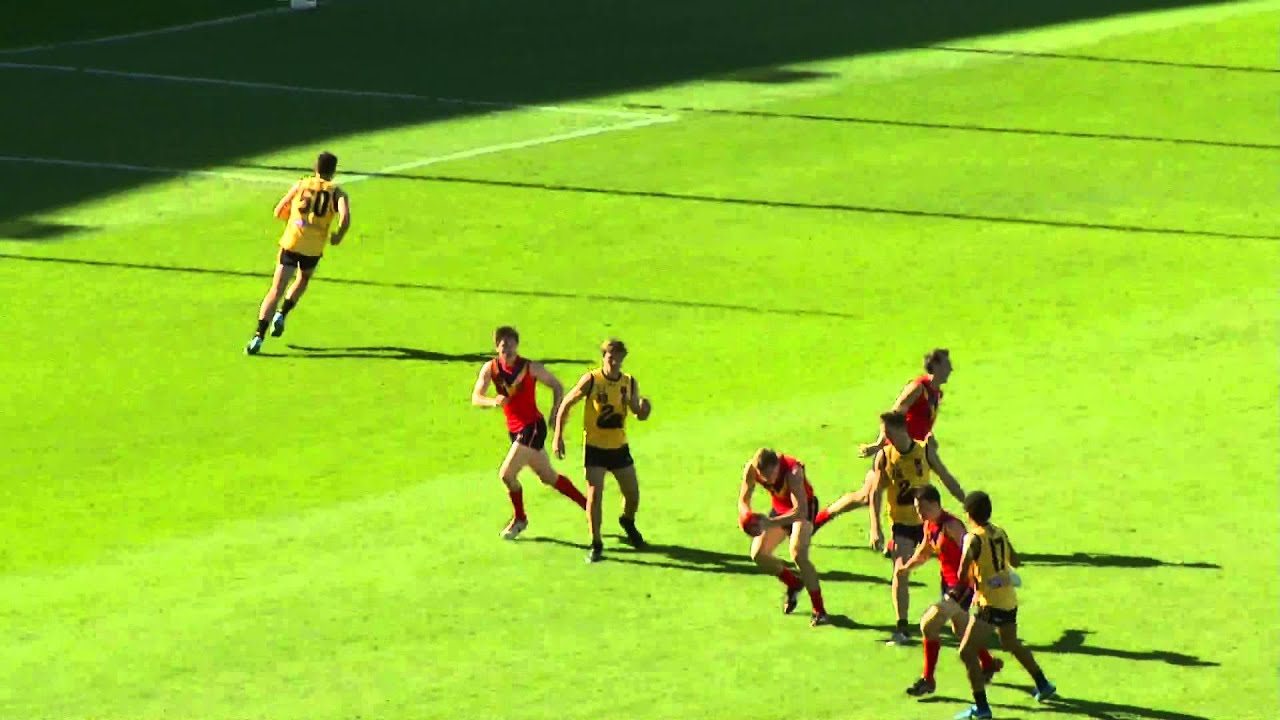 SA U18 Luke Surman (42) shows his marking power v WA U18 June 2015 ...