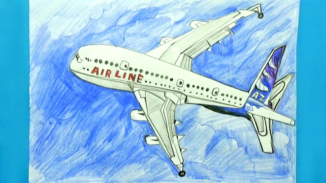 How to Draw an Airpe Flying Inside the Sky Step by Step | Easy ...