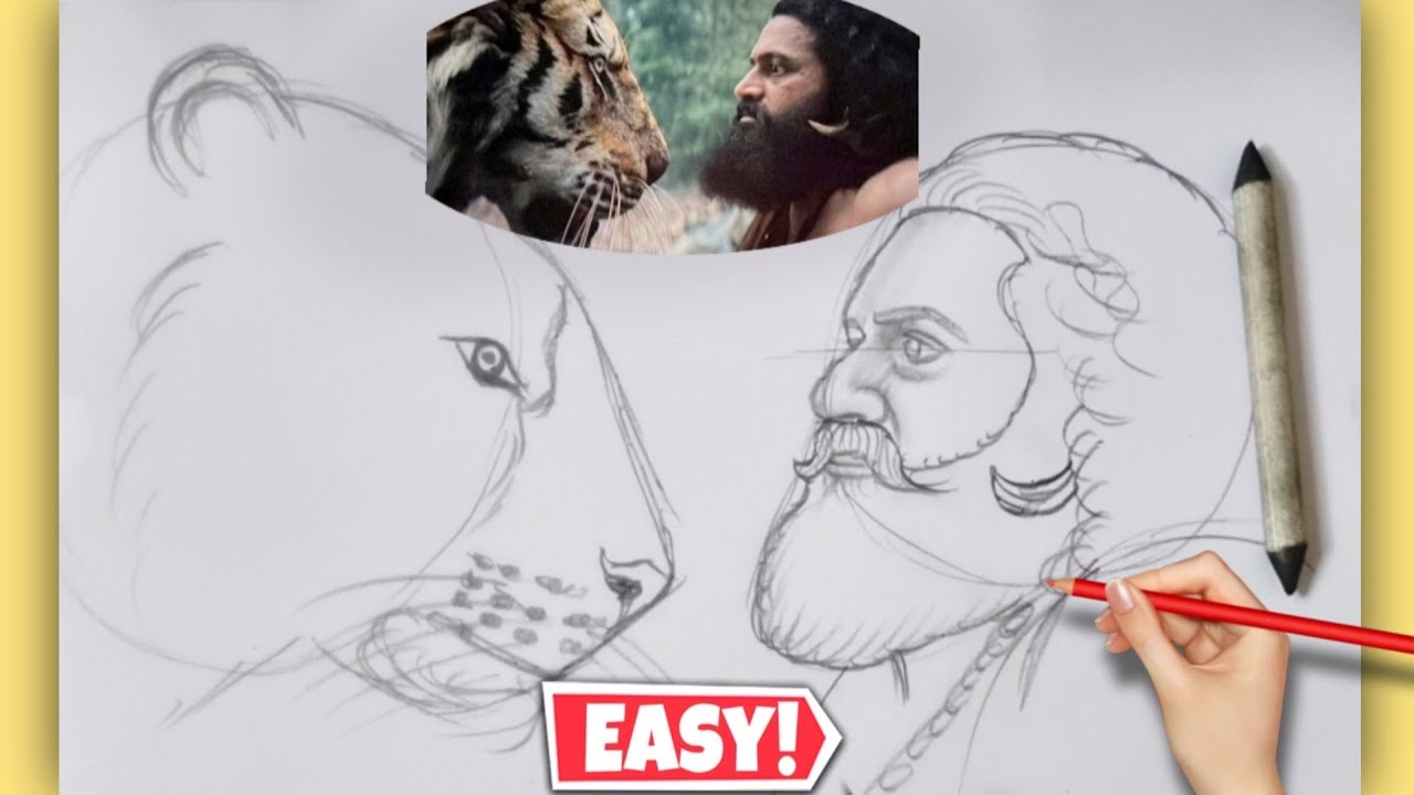 Kantara vs tiger Drawing | Kantara Rishab Shetty Drawing | Kantara ...