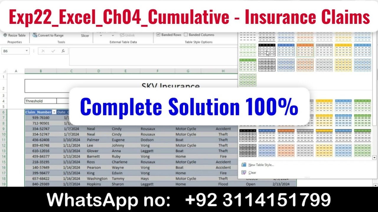 Exp22_Excel_Ch04_Cumulative - Insurance Claims | Excel Chapter 4 ...