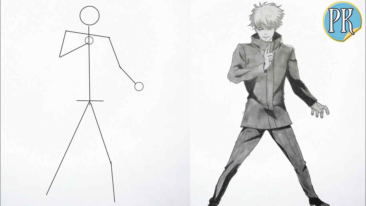 How to draw GOJO full body || Out of stickman || easy - YouTube