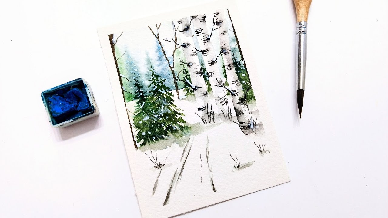 Easy WATERCOLOR winter forest landscape painting tutorial » How to ...