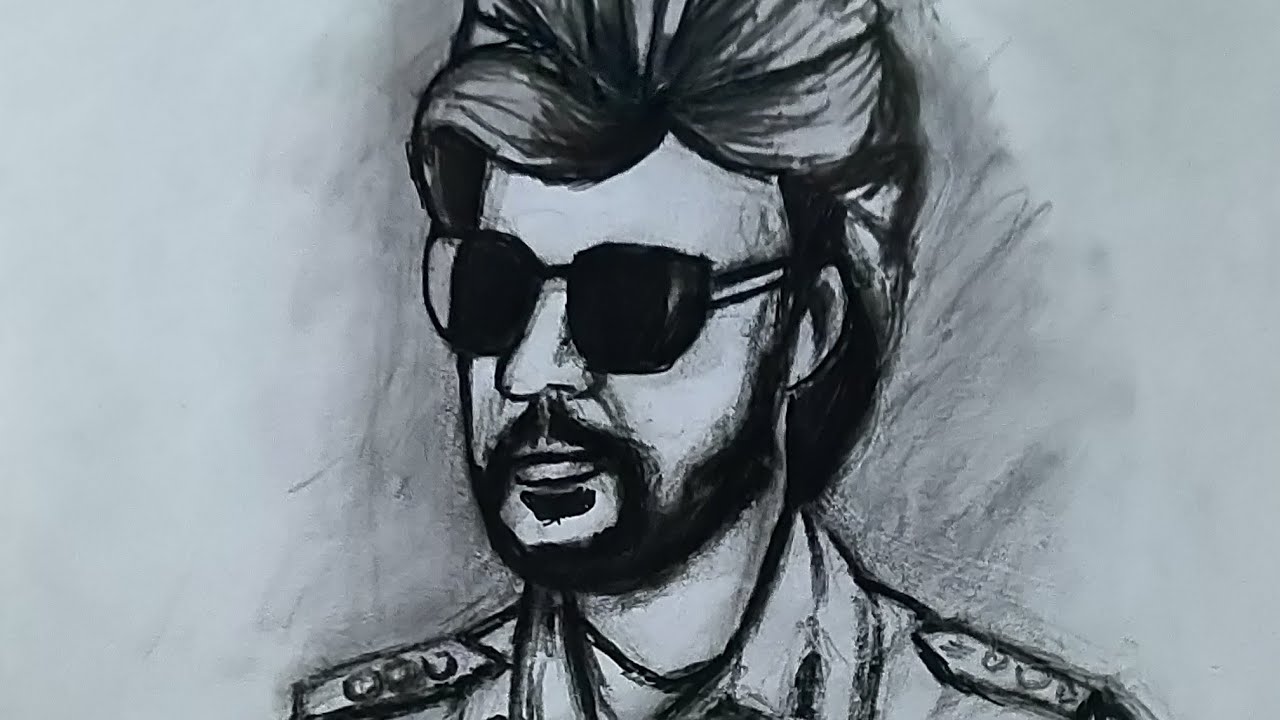 Drawing DARBAR ( Superstar⭐ RAJNIKANTH ) realistic sketch - YouTube