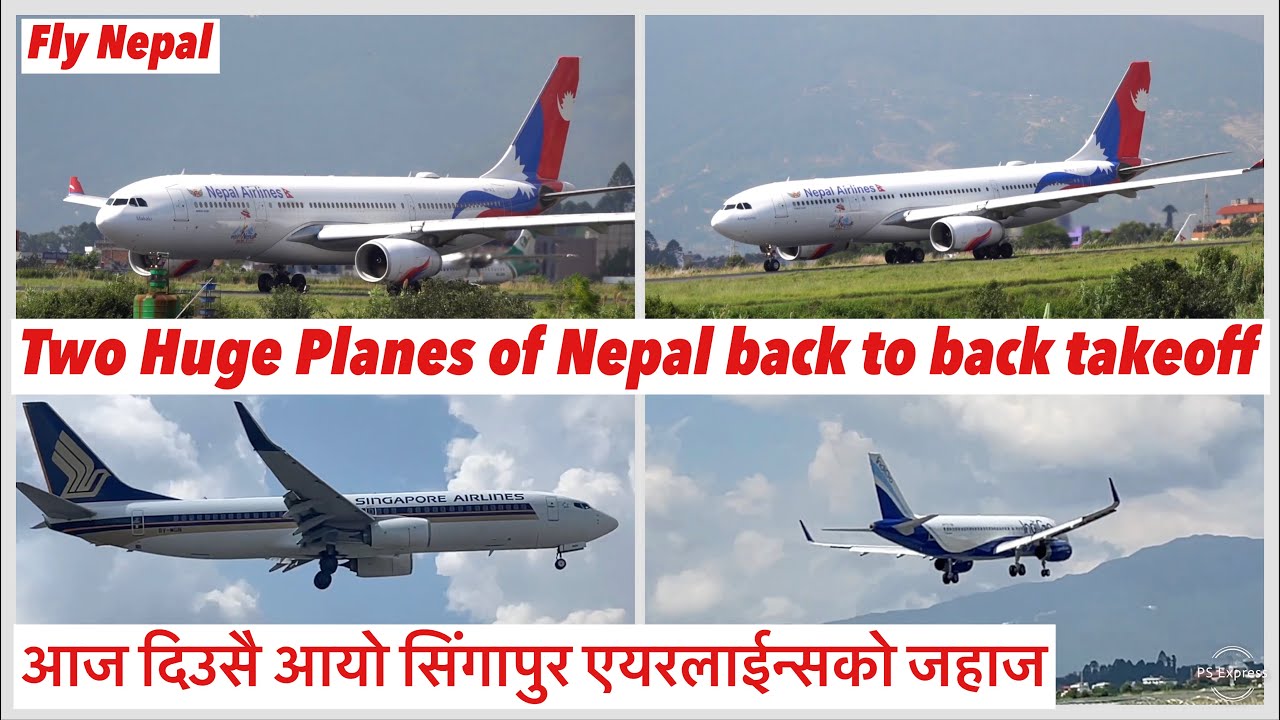 Two Nepal Airlines Huge Planes back to back takeoff from TIA. आज दिउसै ...