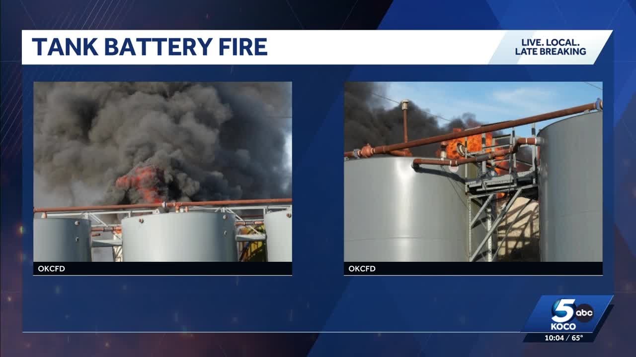 Oklahoma City fire crews responding to tank battery fire - YouTube