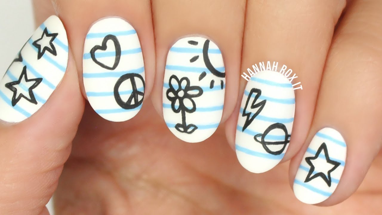 Back To School Notebook Doodle Nails - YouTube