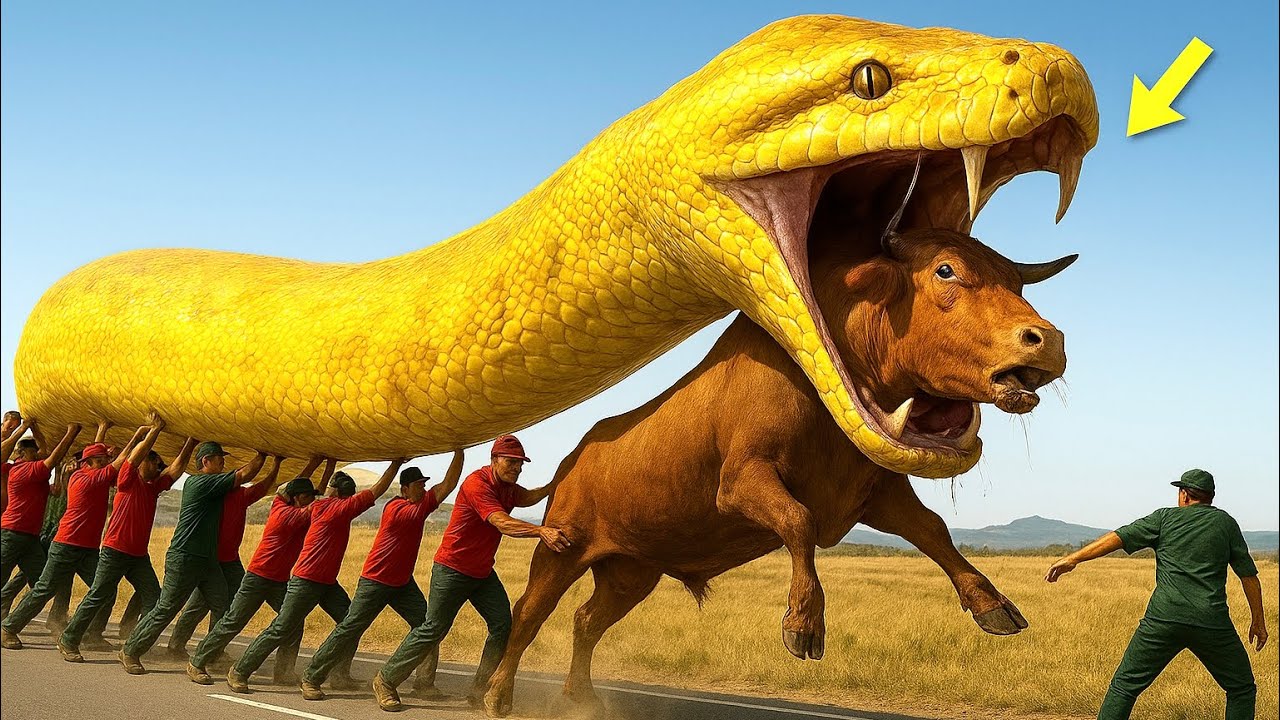 Brave Heroes Battle to Save Brown Bull from Giant Python’s Deadly ...
