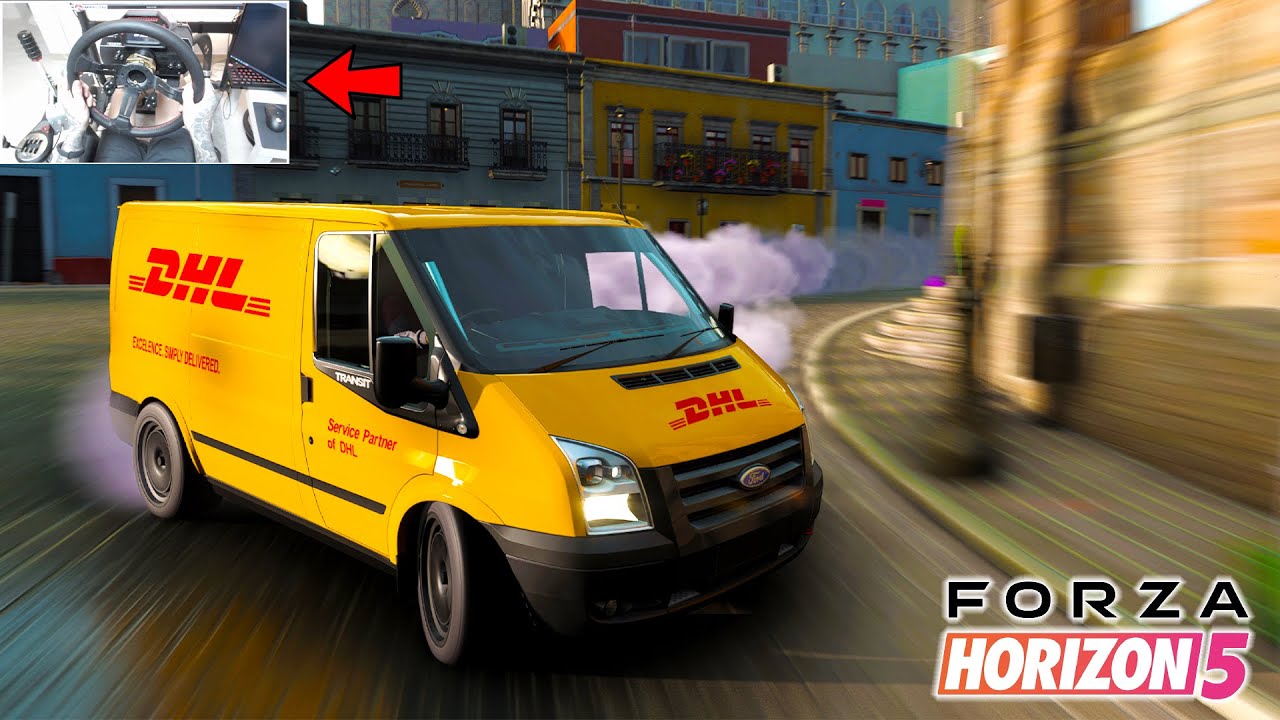 Drifting DHL Ford Transit Van - FORZA HORIZON 5 | Steering wheel ...