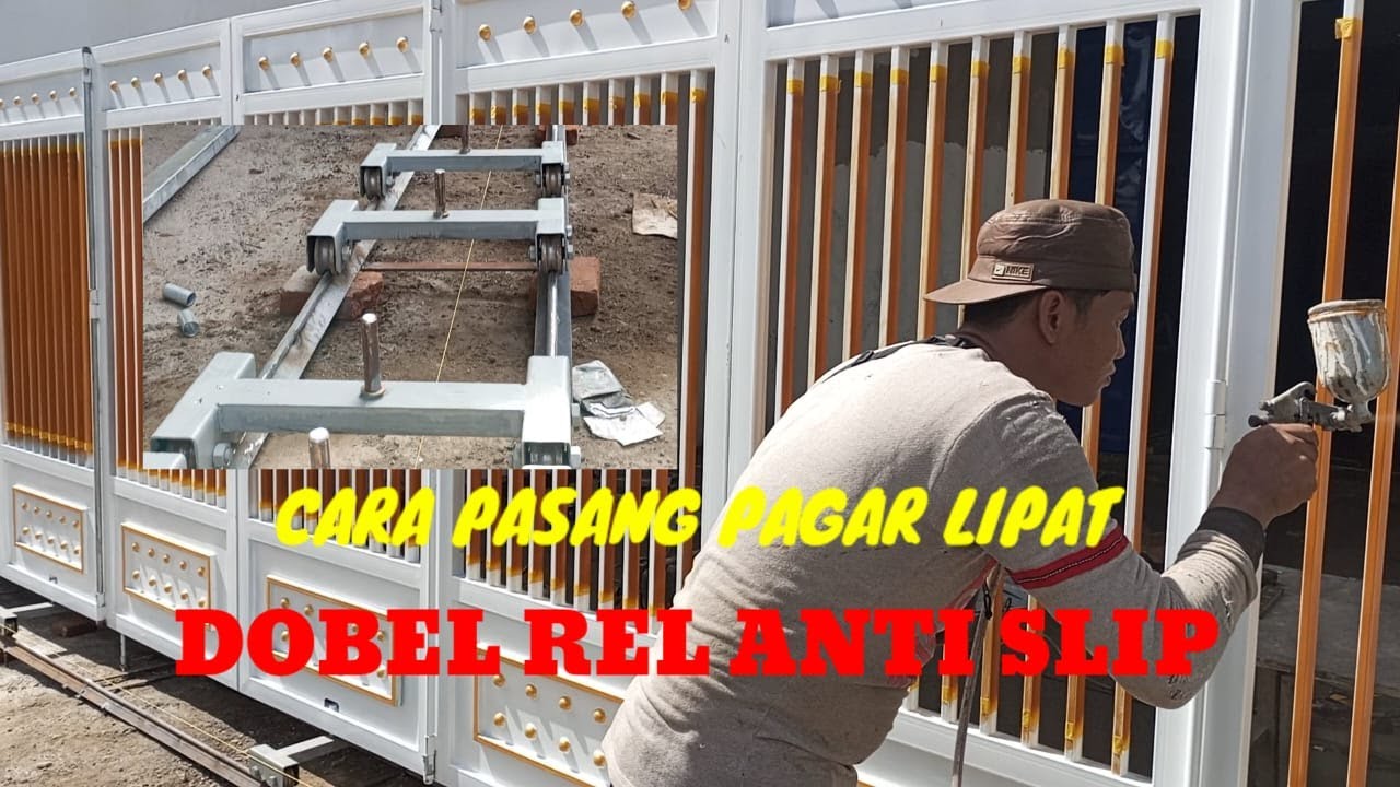 PROSES PEMASANGAN PINTU PAGAR LIPAT DUA REL DIJAMIN ANTI SLIP - YouTube