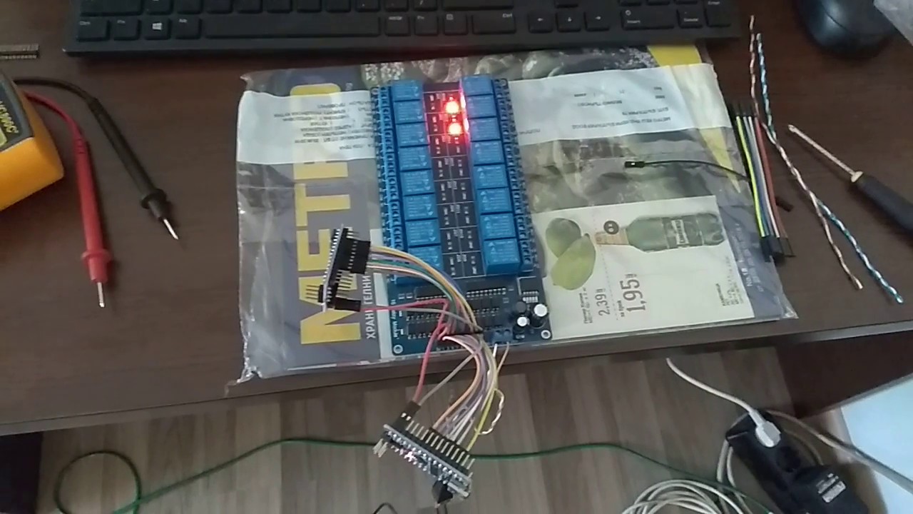 16 channel relay board controlled by 2 Arduino Nano - YouTube