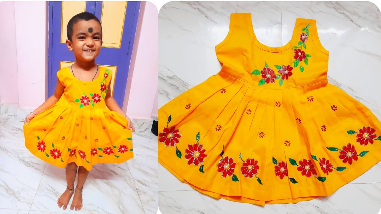 Hand painting frock design🤩👗🥰 || Febric painting ideas ||Baby frock ...