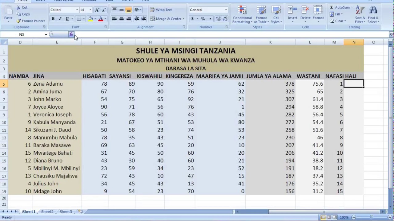 Jinsi ya Kutumia Microsoft Excel (kupanga matokeo ya Shule) Part7 - YouTube