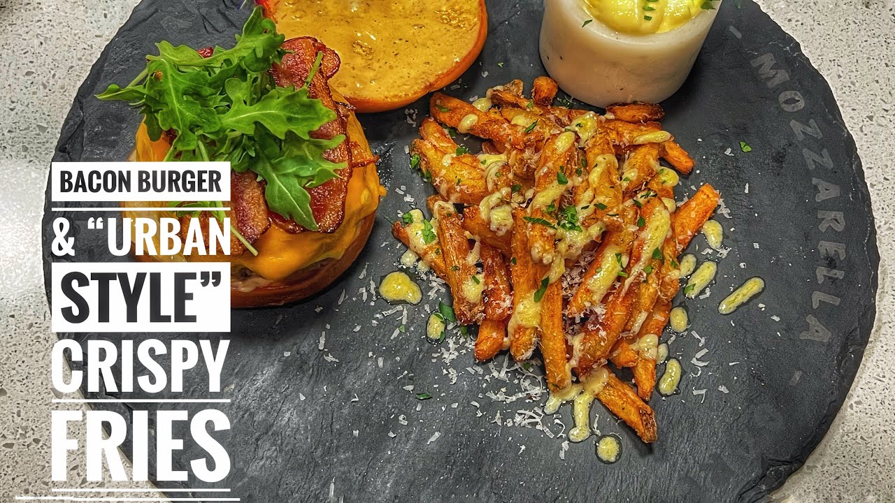 Bacon Burger with Burgerfi Urban Style French Fries - YouTube