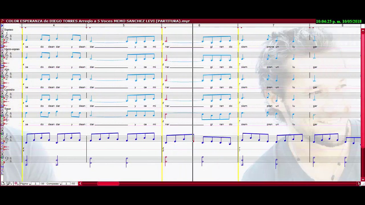 COLOR ESPERANZA (DIEGO TORRES) Arreglo a 5 Voces (PARTITURA) - YouTube
