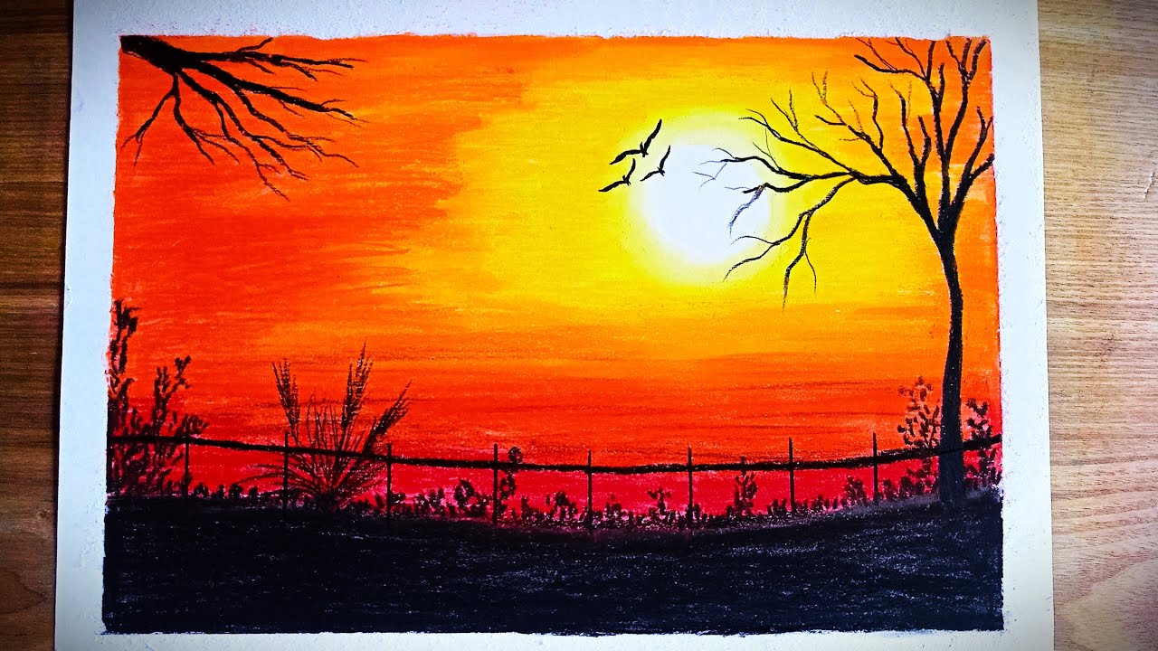 Easy sunset drawing with soft pastel || how to draw sunset || full ...