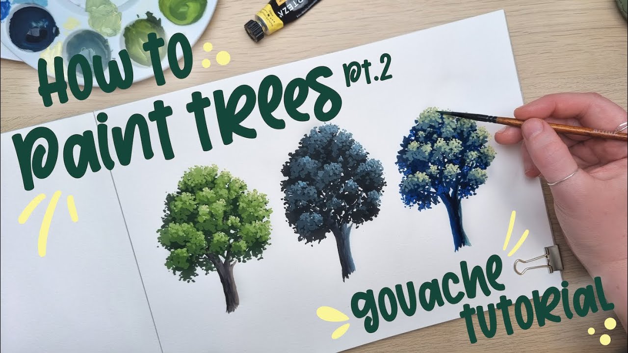 How to paint Trees Pt. 2 Foliage 🪵🌳 Gouache Tutorial for Day, Night ...
