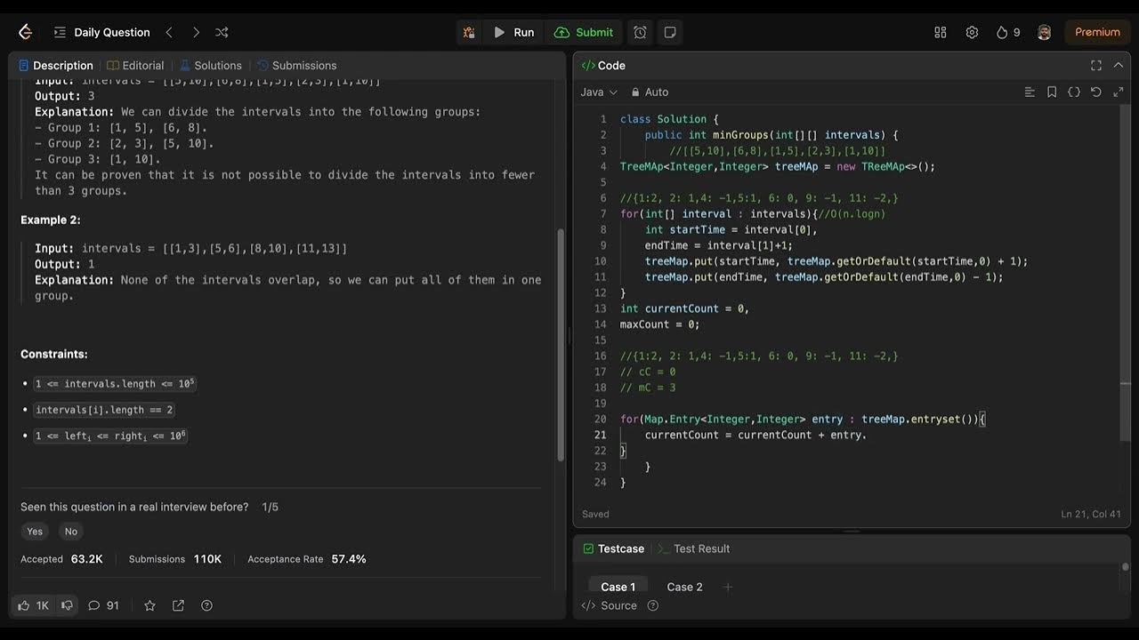 2406. Divide Intervals Into Minimum Number of Groups | Daily Challenge JAVA 12 Oct 2024 - YouTube