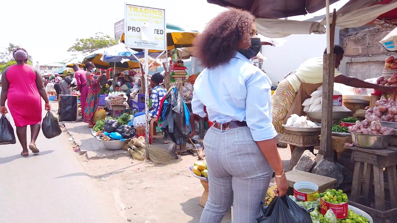4K WALK BUSY DAY INSIDE TEMA MARKET COMMUNITY 1 ACCRA GHANA AFRICAN ...
