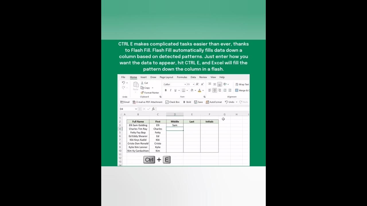 How to use flash fill in Excel! ||#pc #exceltips #ctrl+E #flash_fill #spreadsheets # ...