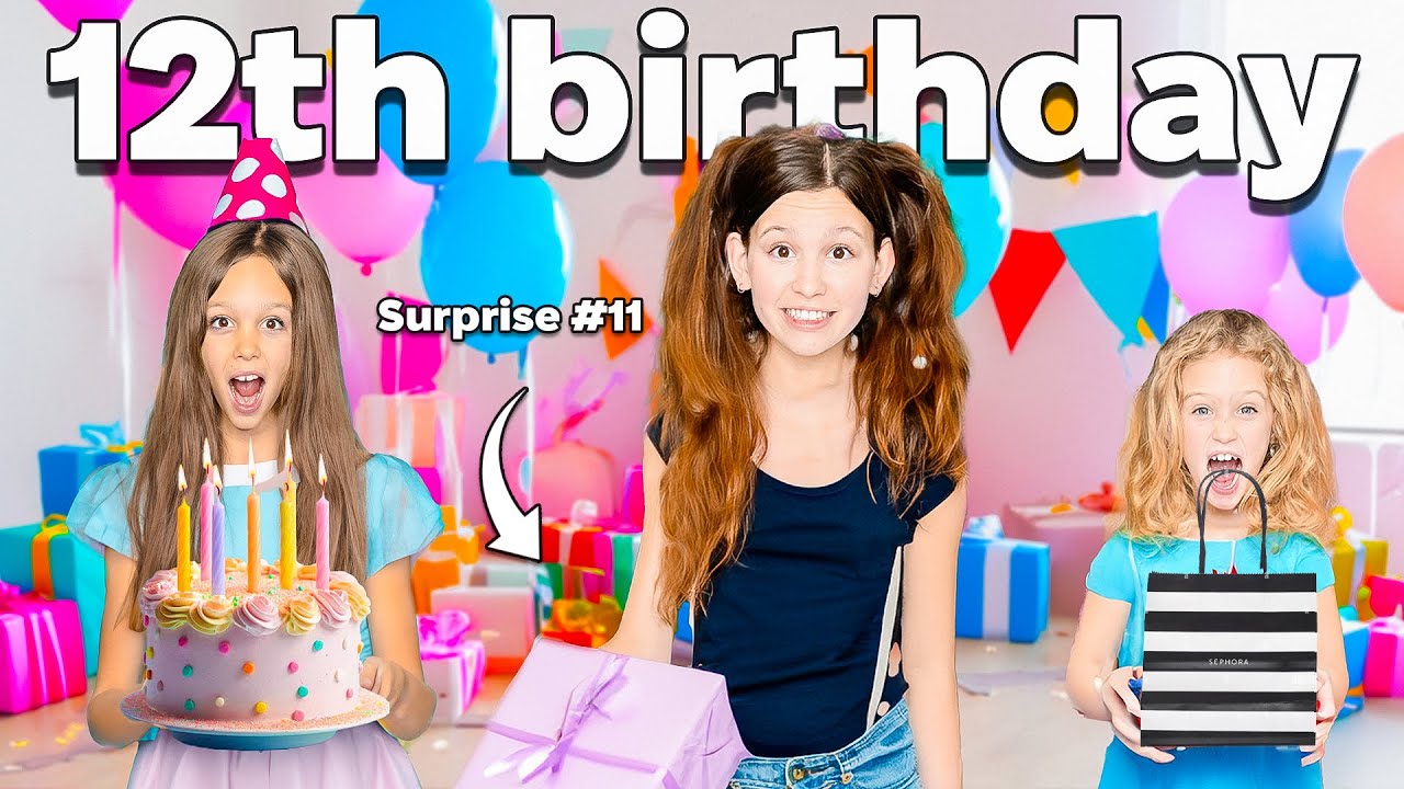 SURPRiSiNG MY DAUGHTER WiTH 12 GiFTS FOR HER 12TH BiRTHDAY!! - YouTube