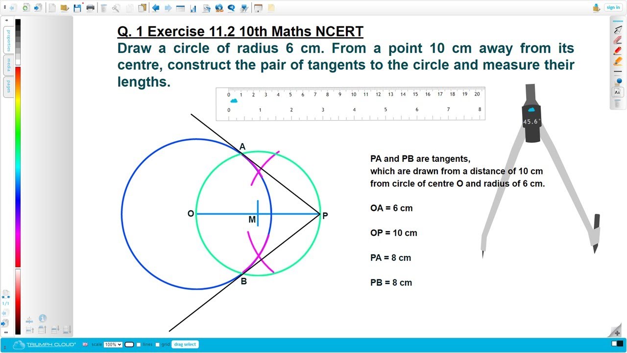 Draw a circle of radius 6 cm from a point 10cm away from its centre ...