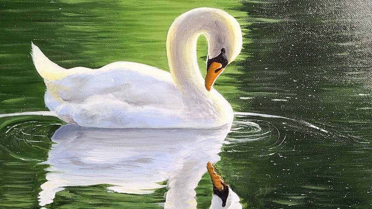 How to paint a Pretty Swan on a Lake | LIVE Acrylic Beg/Int Painting ...
