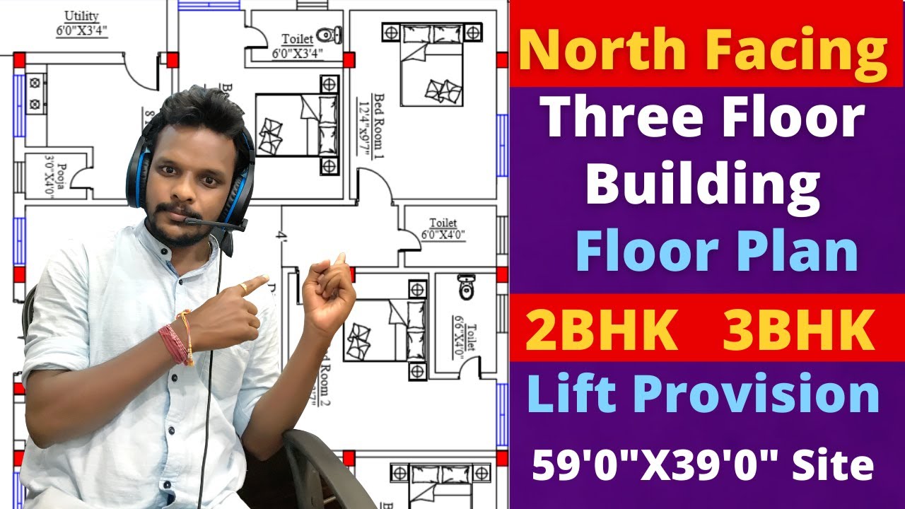 North facing three floor building typical floor plan | civil ...