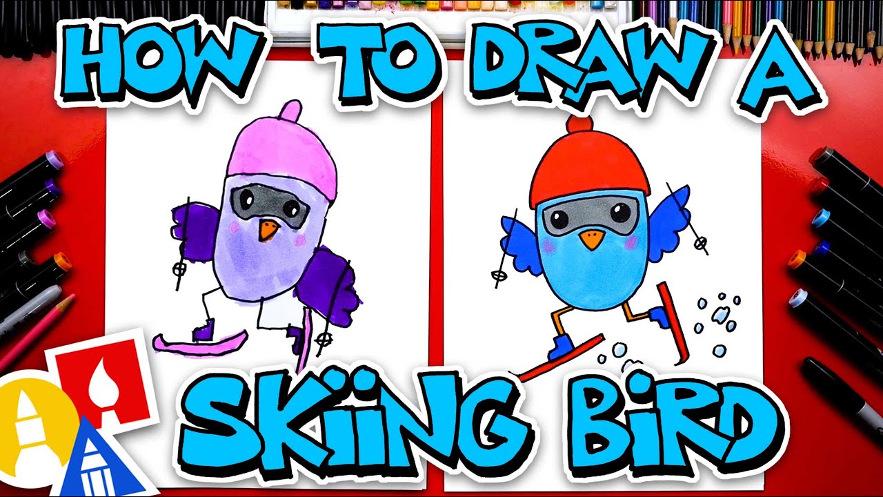 How To Draw A Funny Skiing Bird Cartoon - YouTube