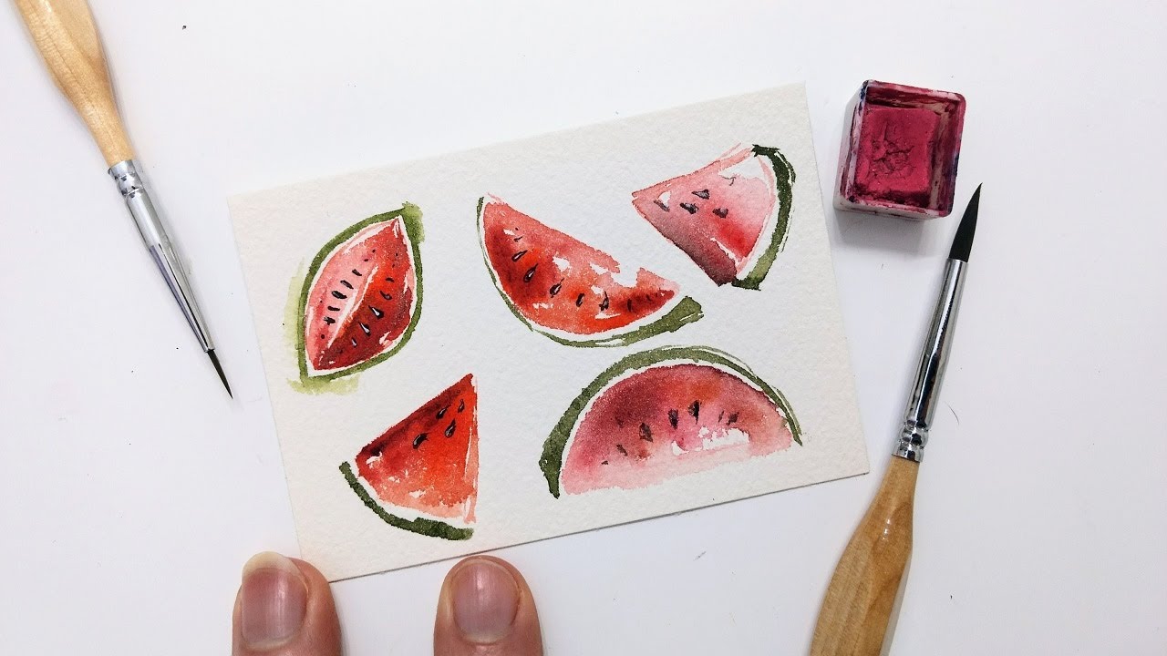 BEGINNER abstract WATERCOLOR watermelons » How to paint summer fruit painting tutorial step by ...