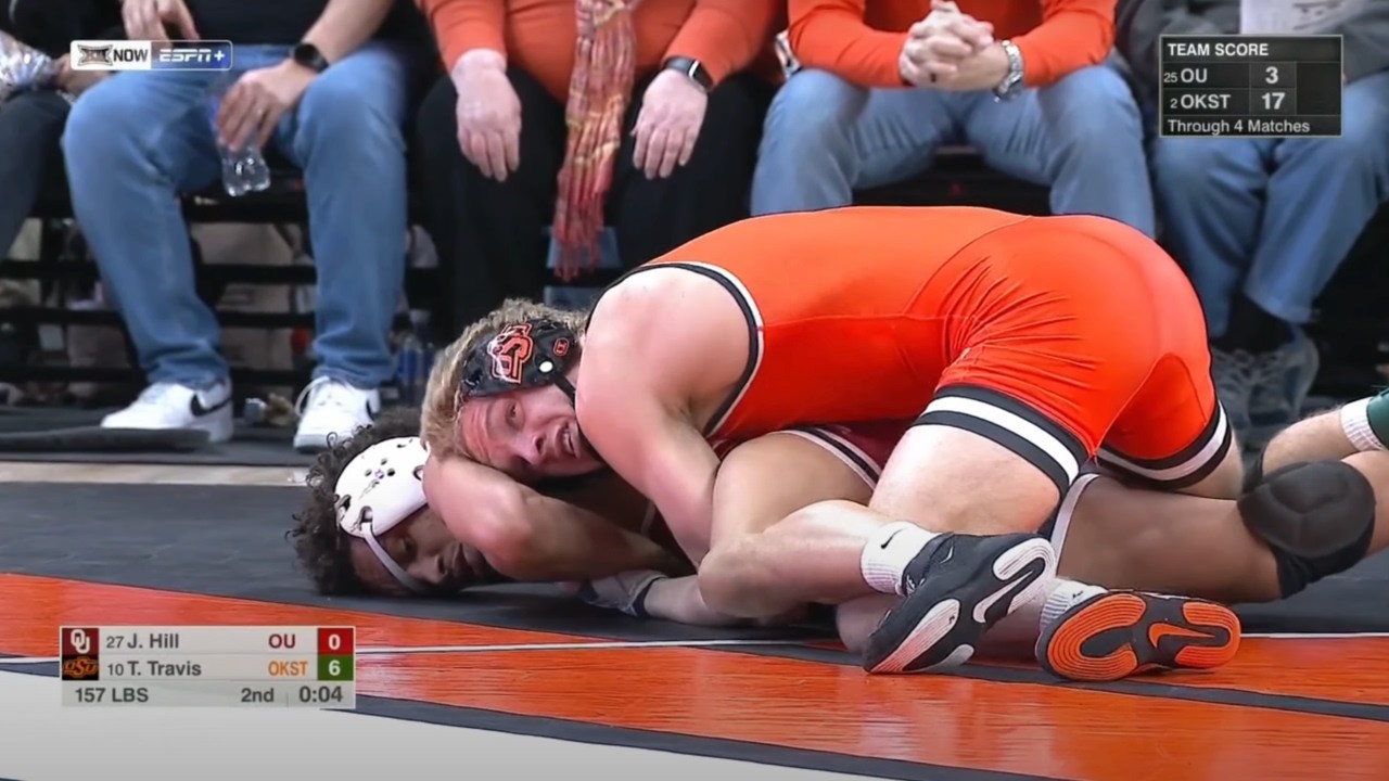 157lbs Teague Travis (Oklahoma State) vs Jared Hill (Oklahoma) - YouTube