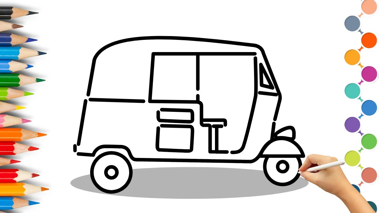 How To Draw cute Tuk Tuk Drawing, Painting & Coloring For Kids and ...