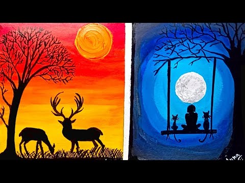 Easy shadow art of sunset 🌇 and night 🌆 view #sunsetart #nightart # ...