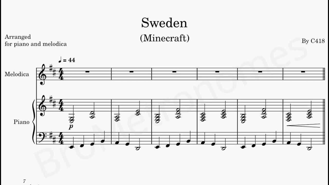 Sweden – C418 Sweden (from Minecraft) for piano and melodica sheetmusic ...