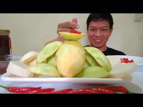 MUKBANG GREEN MANGO with SAUTEED SHRIMP PASTE|MANGGANG HILAW with ...