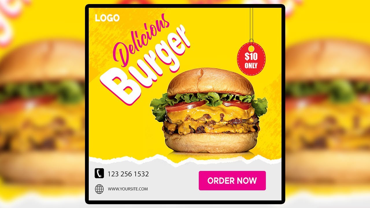 How to create social media burger post design in adobe photoshop - YouTube