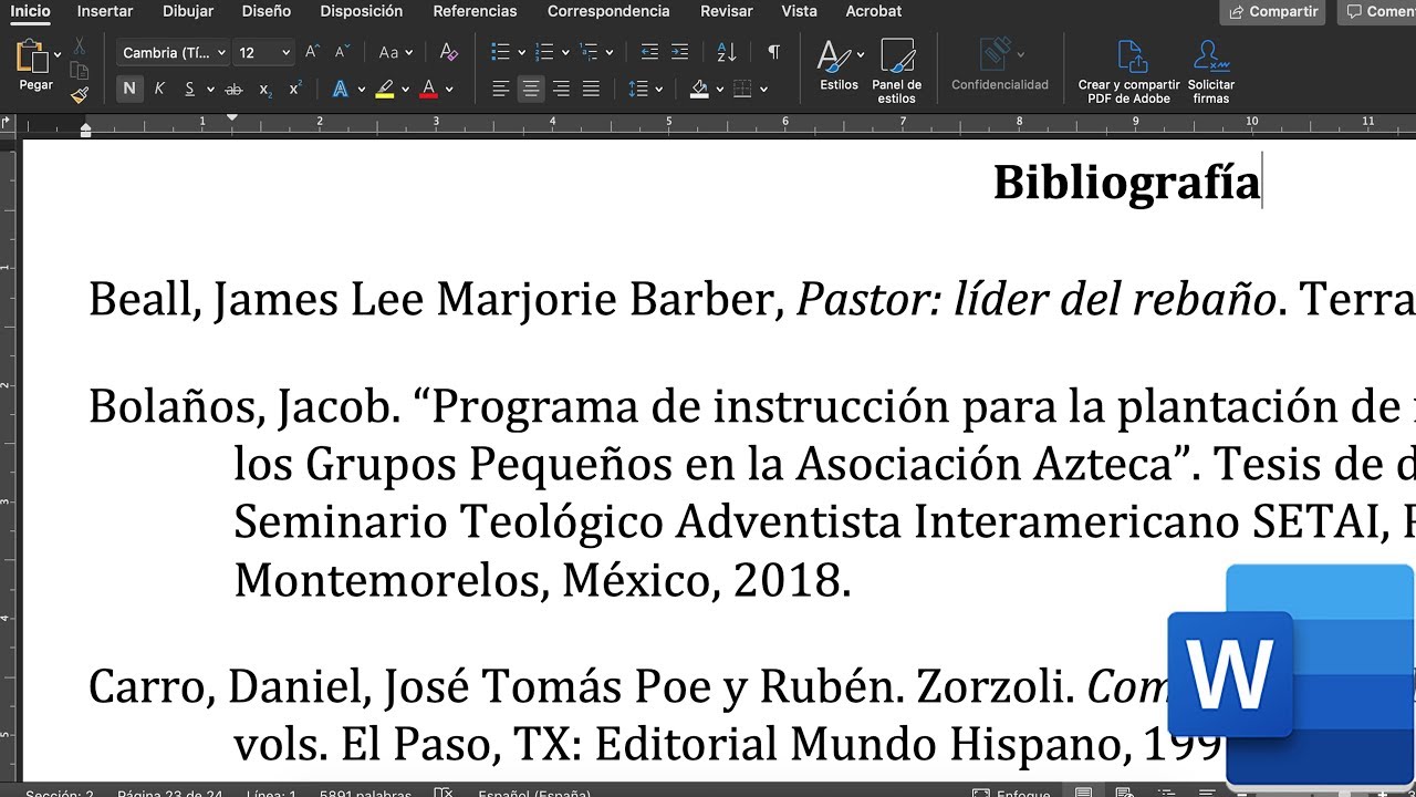Formato para la Bibliografía en WORD - YouTube