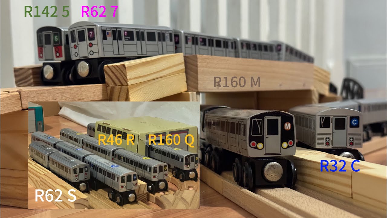 Munipals R62 7 S R32 C R46 R R142 5 R160 Q + Brown M train layout - YouTube