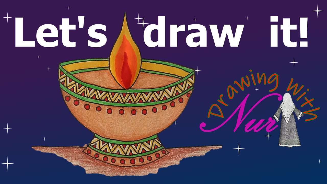 Diya Drawing/How to draw diya step by step easily/Diwali special ...