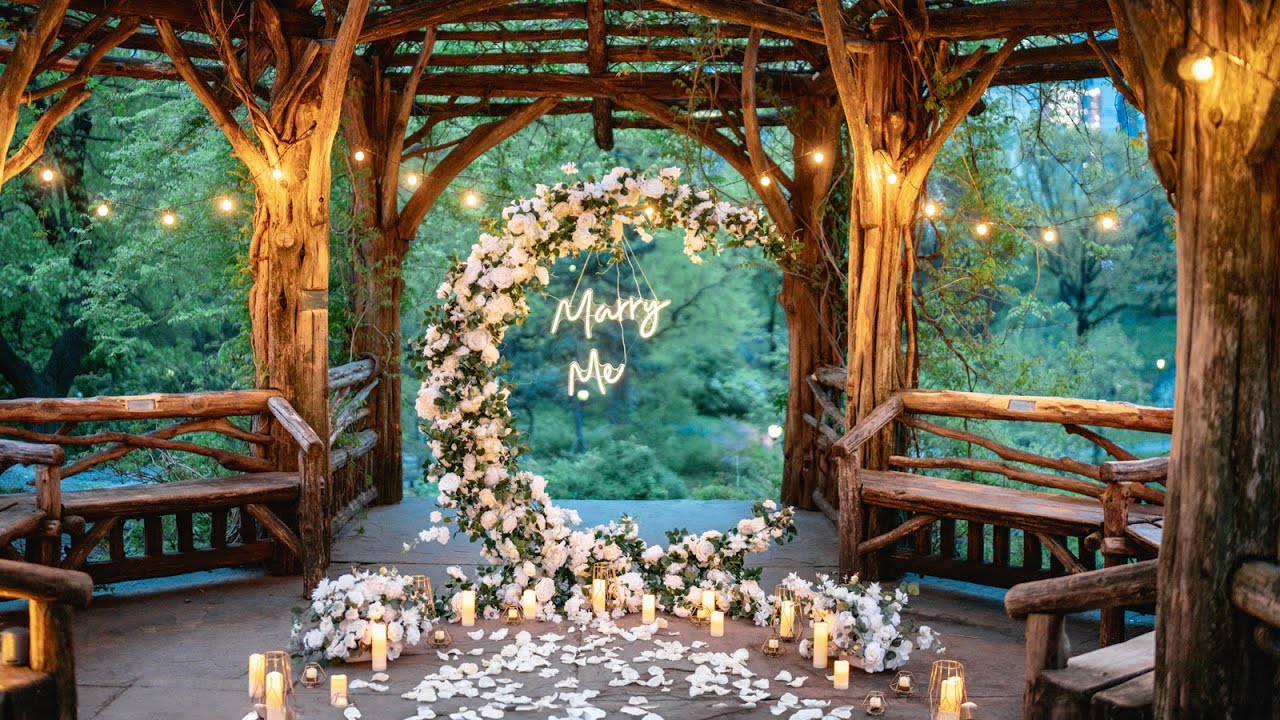 Unforgettable white arch marriage proposal in Central Park - YouTube