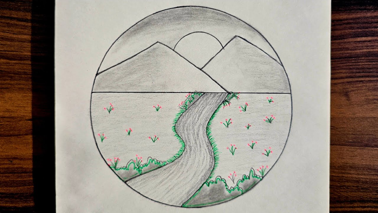 How to draw a very beautiful and easy landscape♡drawing mountain and ...
