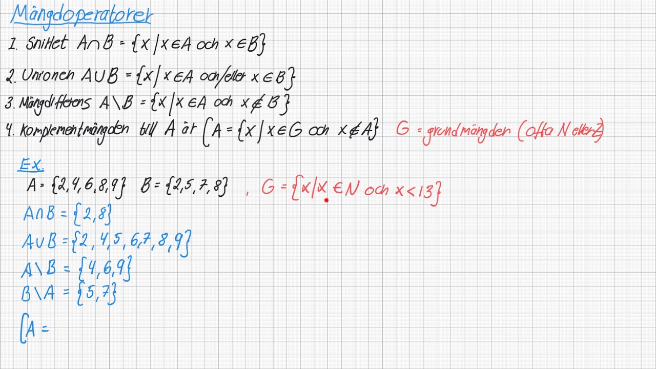 Diskret matematik 7 - Mängdoperatorer - YouTube