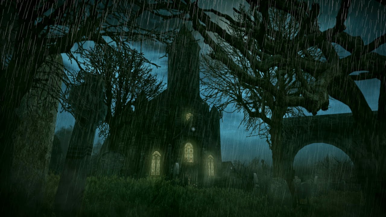 Halloween Ambience Church Graveyard - Scary Haunted House Werewolf ...