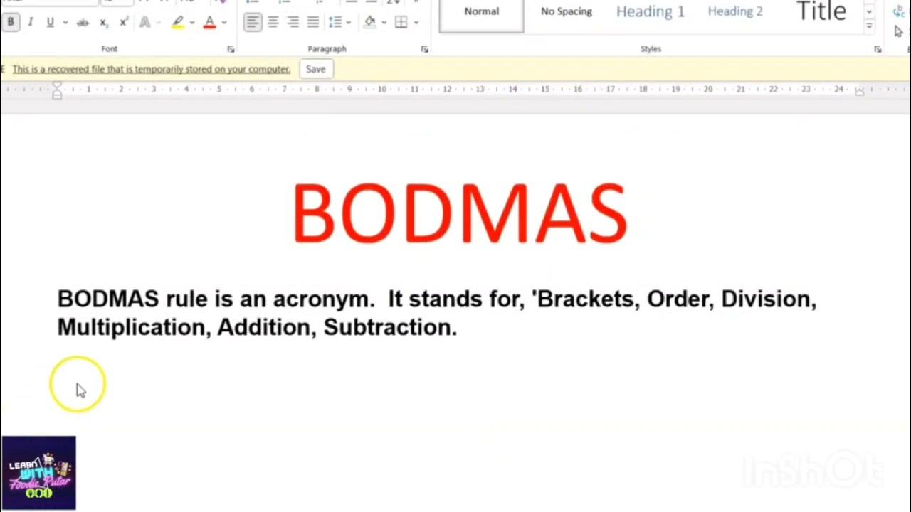 BODMAS calculation in Ms-Word #bodmas #maths #computer #msword #computer #trending #viral - YouTube