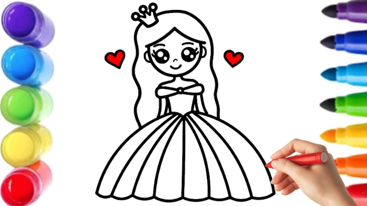 How To Draw Cute a Princess 👸🏻Drawing Colouring & Painting For Kids ...