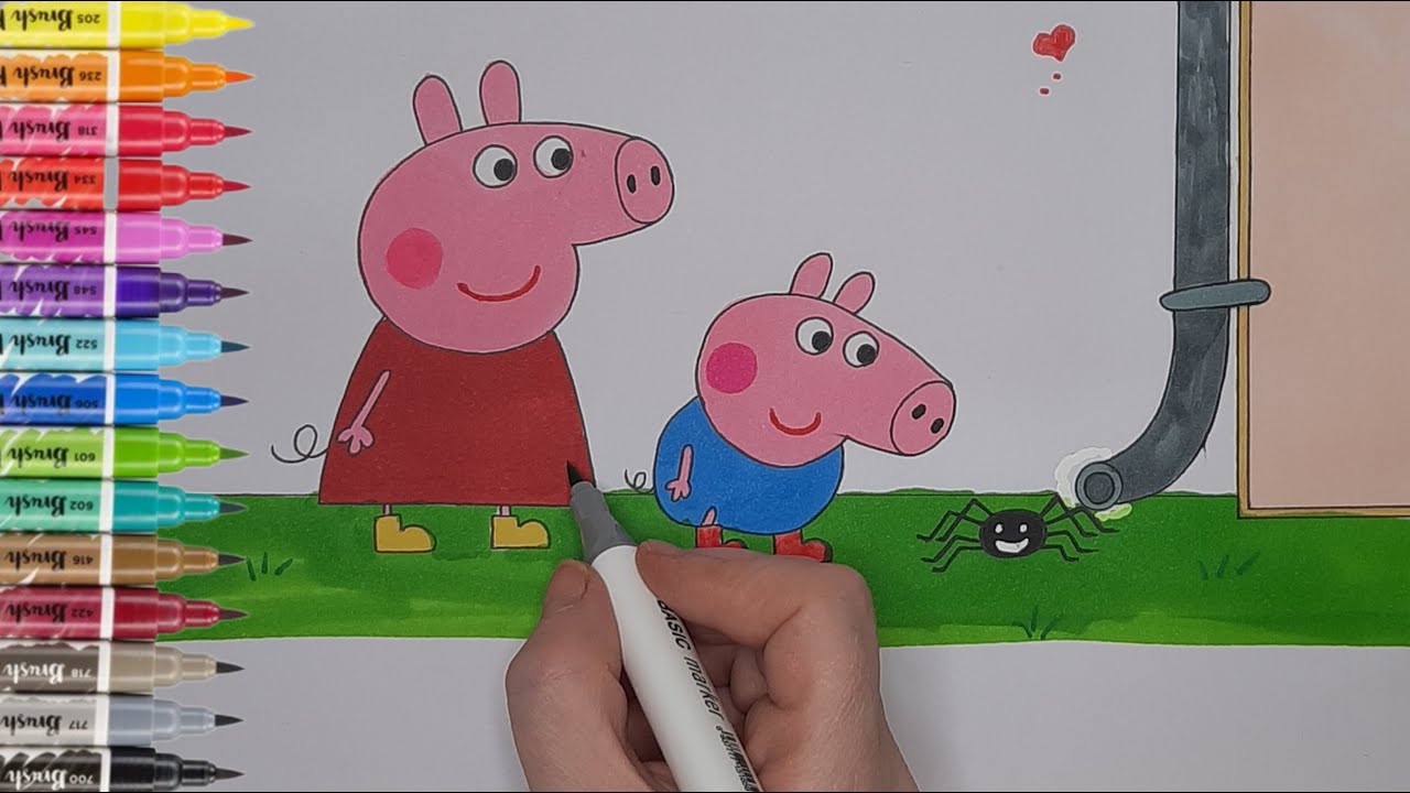 Drawing and Coloring Peppa Pig, George Pig and Incy Wincy Spider 🐷🕷🕸🐷 ...