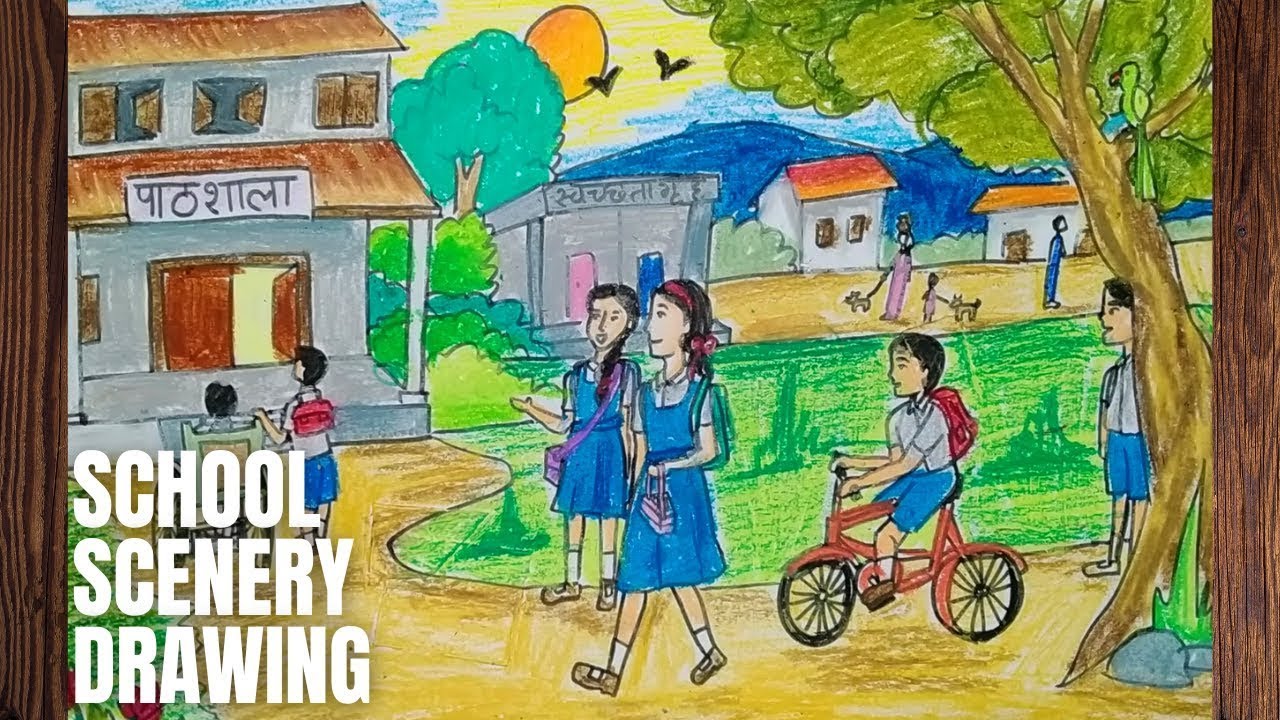 School Memory Drawing | School Drawing | School Drawing for Kids | How ...