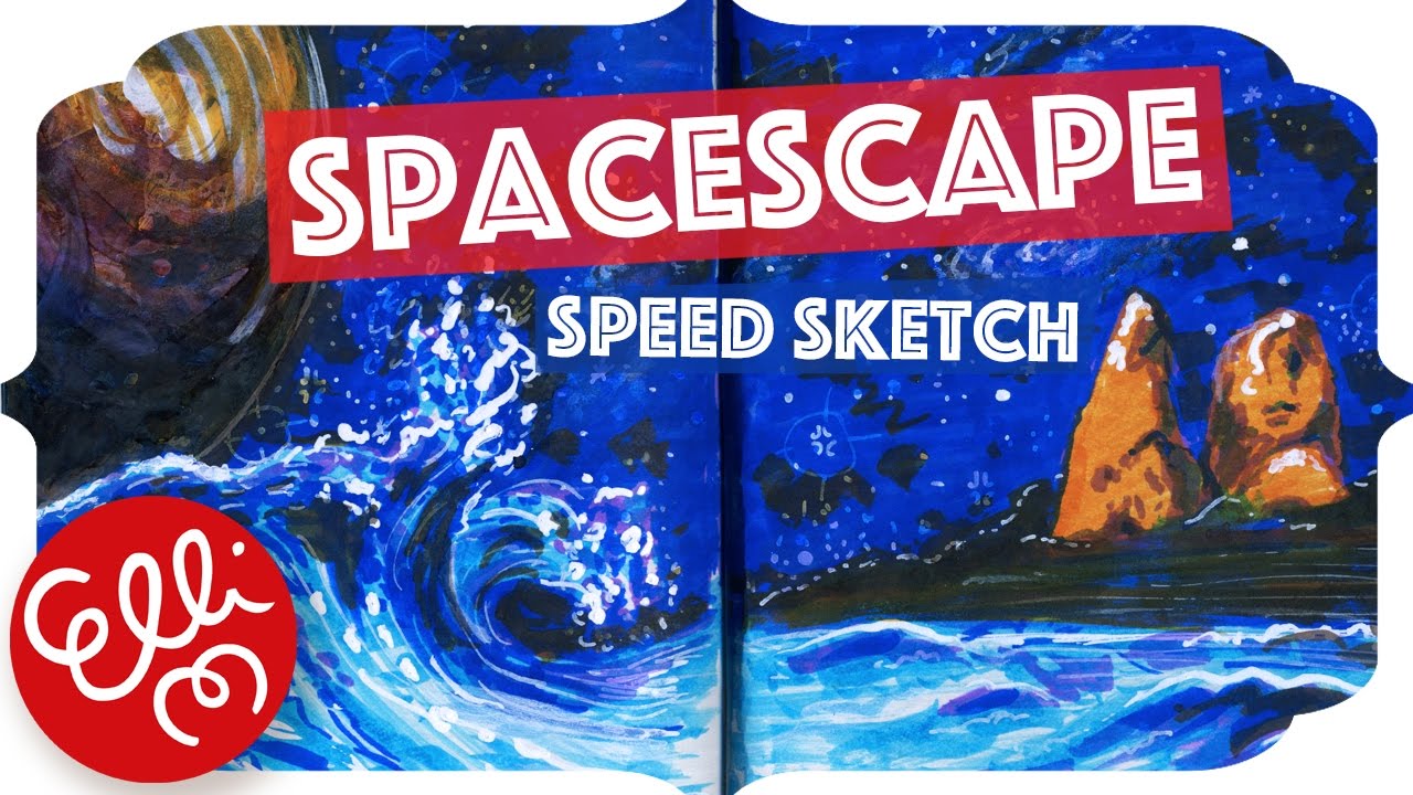 Speed Drawing Spacescape With Brushmarkers - YouTube