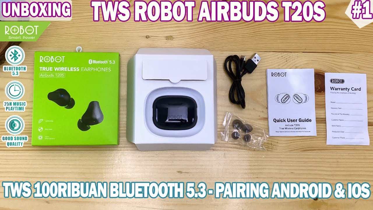 CUMA 100RIBUAN!! TWS ROBOT AIRBUDS T20S UNBOXING upgrade dari ROBOT T20 ...